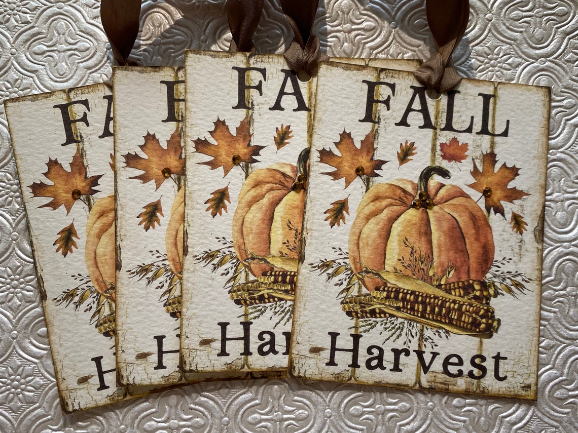 Set of 4 Fall Harvest Tags With Rhinestones. | Etsy