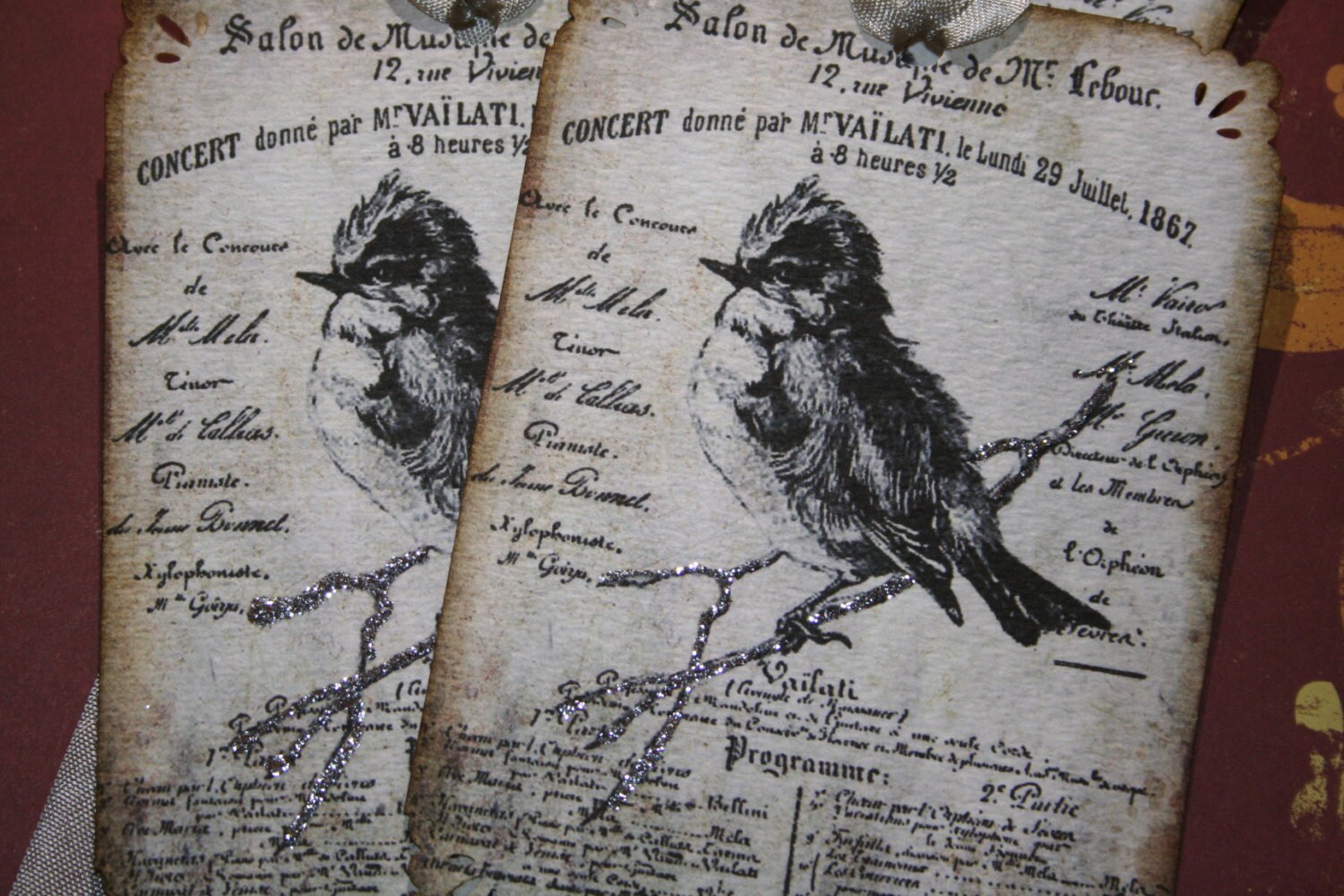 Bird tags set of 4 with silver glitter | Etsy