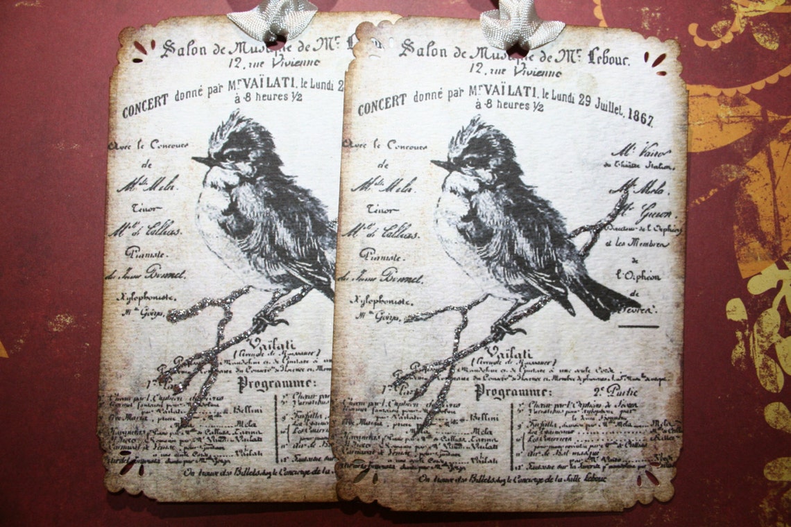 Bird Tags Set of 4 With Silver Glitter - Etsy