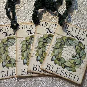 Set of 4 Grateful / Thankful / Blessed Tags With Crystal Rhinestones ...