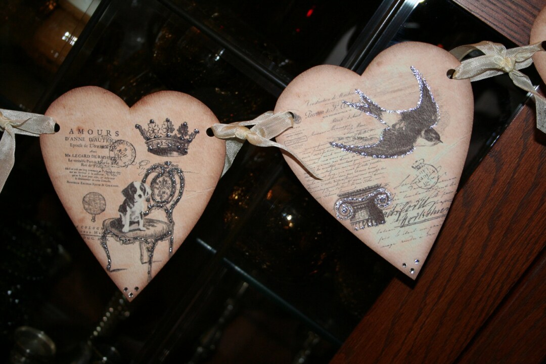 Heart Garland / Banner With Silver German Glitter and Rhinestones. - Etsy
