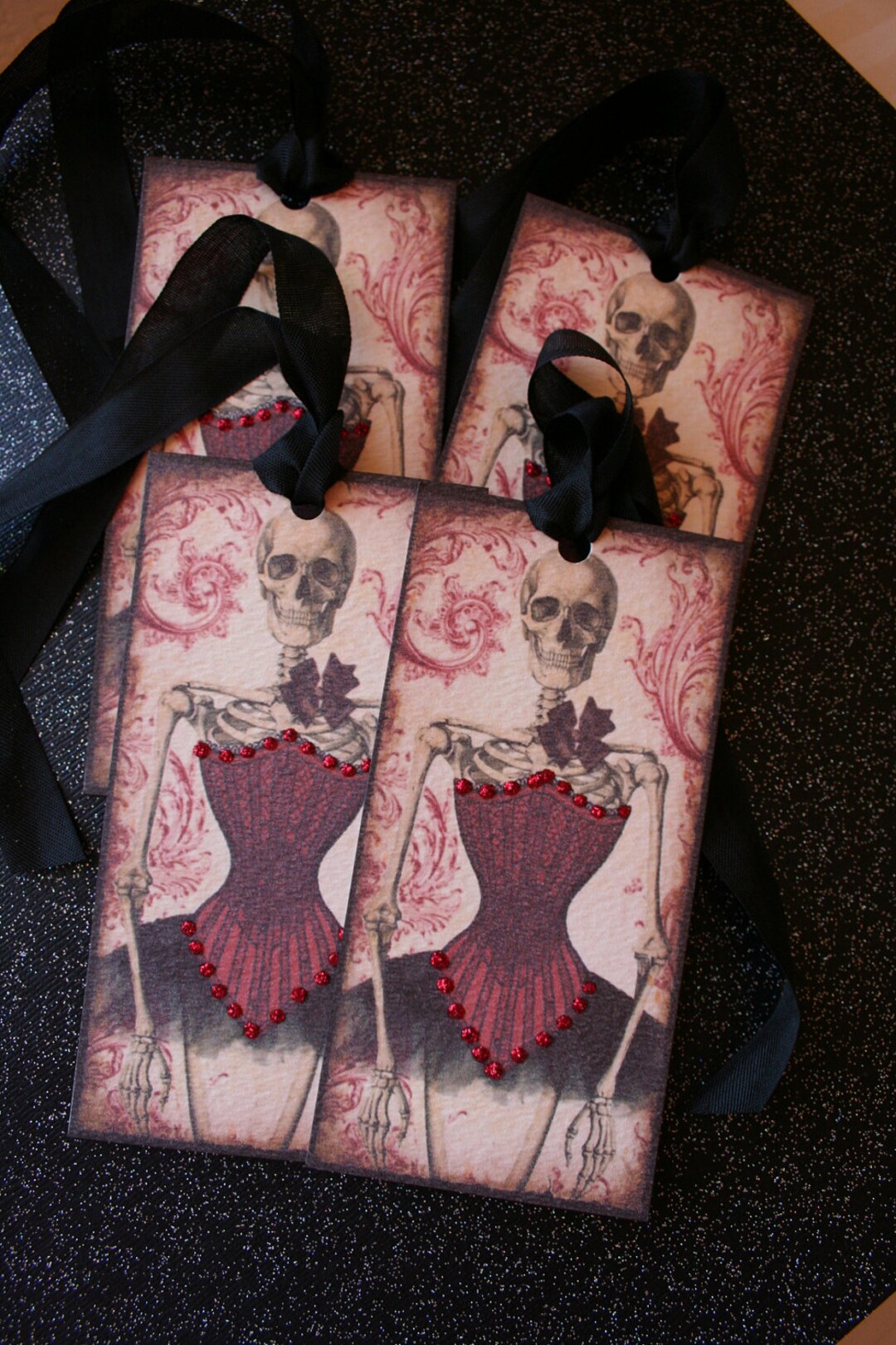 Set of 4 Dressed Skeleton Tags, With Stickles Glitter. - Etsy