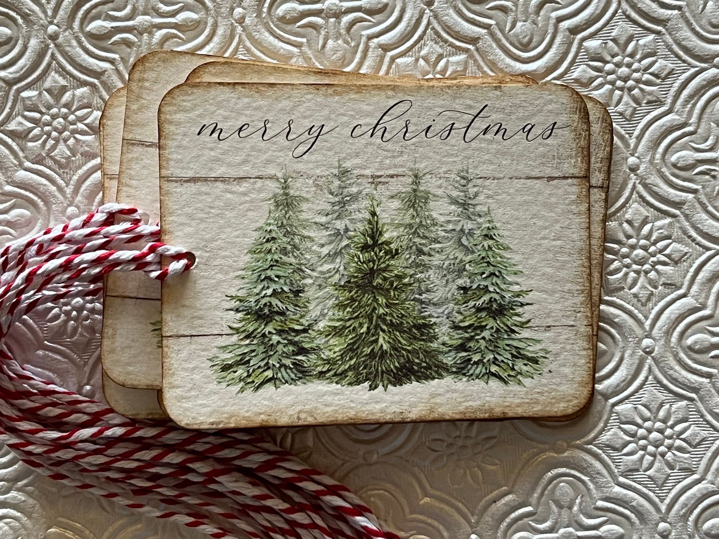 Set of 12 Merry Christmas Tags, With Snowy Tree Scene. - Etsy