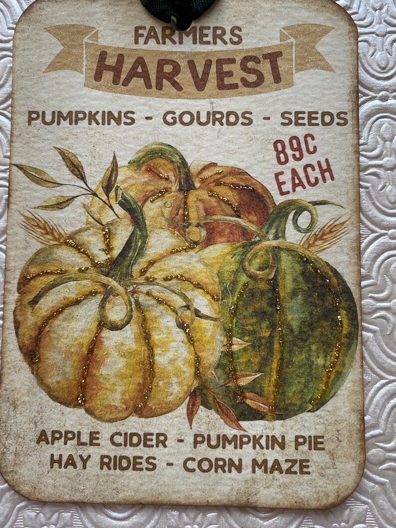 Set of 4 Pumpkin/ Harvest Tags With Gold Stickles Glitter - Etsy