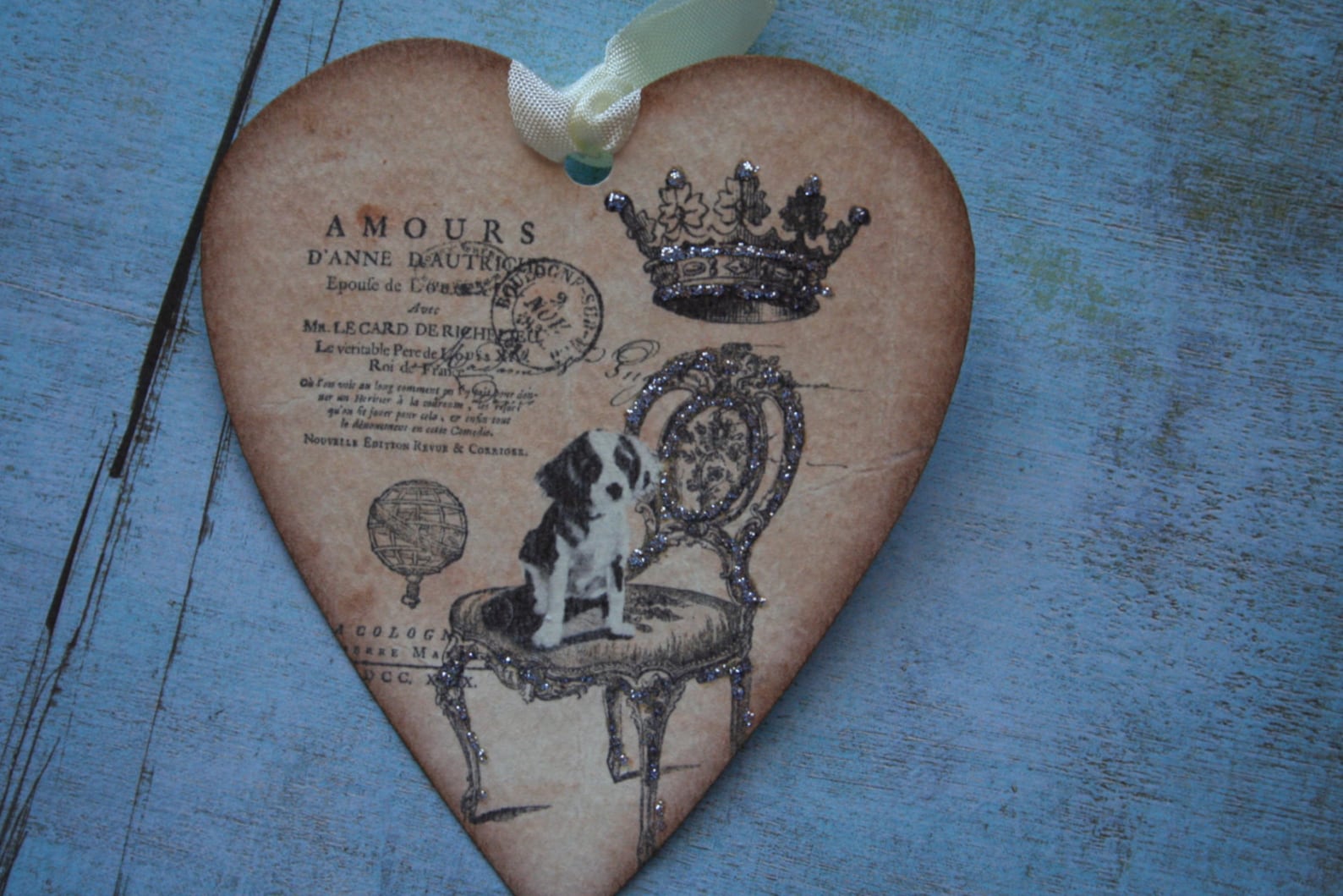 Set of 5 Heart Tags, Vintage Style With Cream Ribbon 4 1/2" X 4" - Etsy