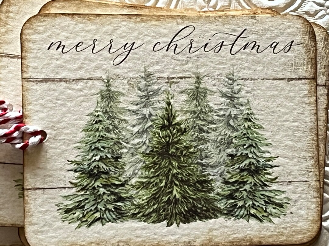 Set of 12 Merry Christmas Tags, With Snowy Tree Scene. - Etsy