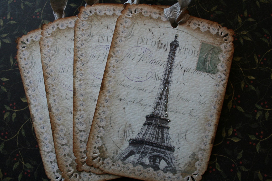 4 Eiffel Tower Tags With German Glitter / 5 X 3 - Etsy
