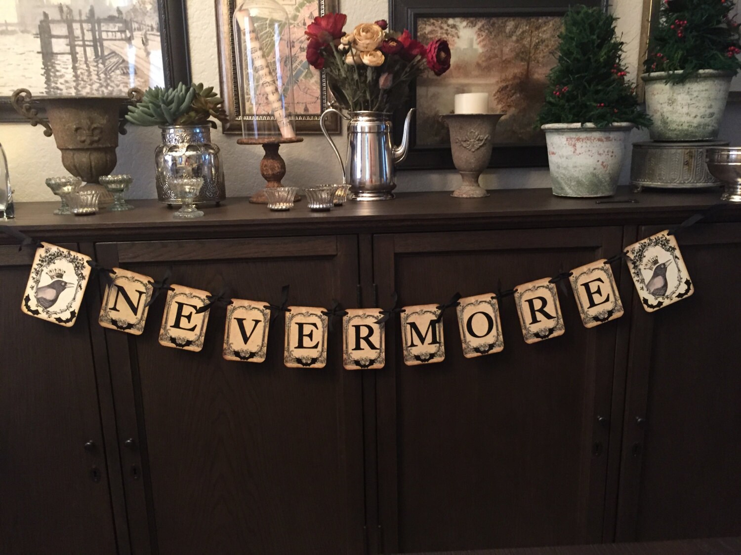 NEVERMORE Banner black glitter letters rhinestone | Etsy