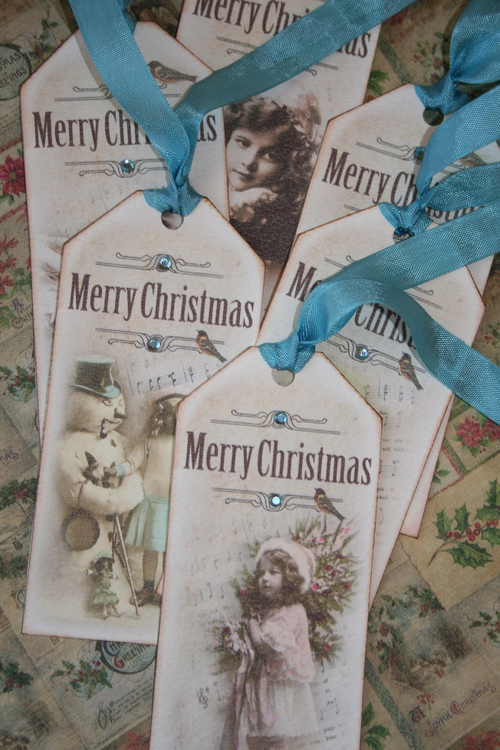 Merry Christmas / Holiday Tags set of 6 with Crystal | Etsy