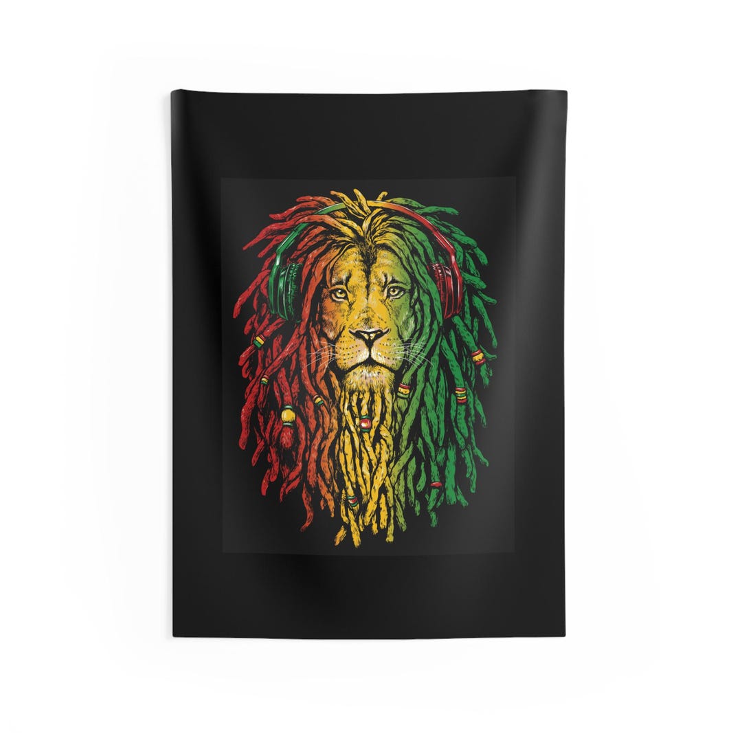Reggae Lion Tapestry, Bohemian Wall Decor, Rasta Art, Music Lover's ...