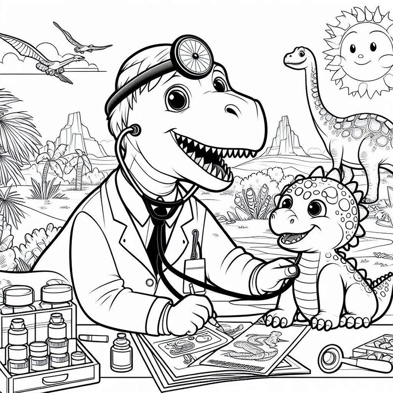 30 Coloring Sheets for Children With Funny Dinosaurs - Etsy