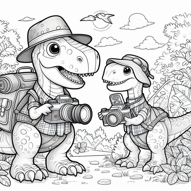 30 Coloring Sheets for Children With Funny Dinosaurs - Etsy