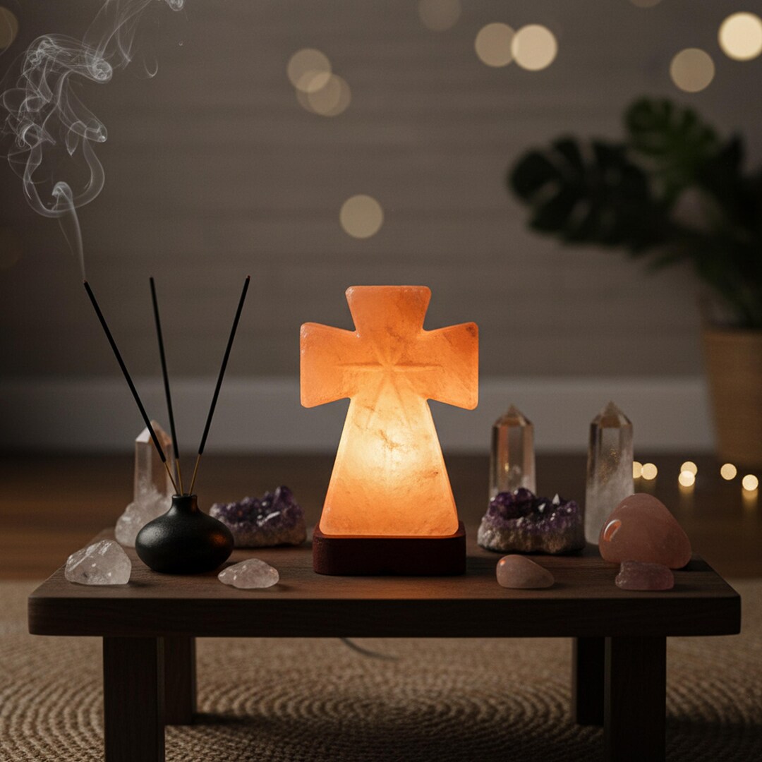 Cross Himalayan Pink Salt Lamp: Hand Carved Spiritual Decor - Etsy