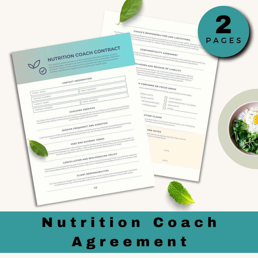 Nutrition Coach Agreement | Nutrition Coach Contract | Health Coach ...