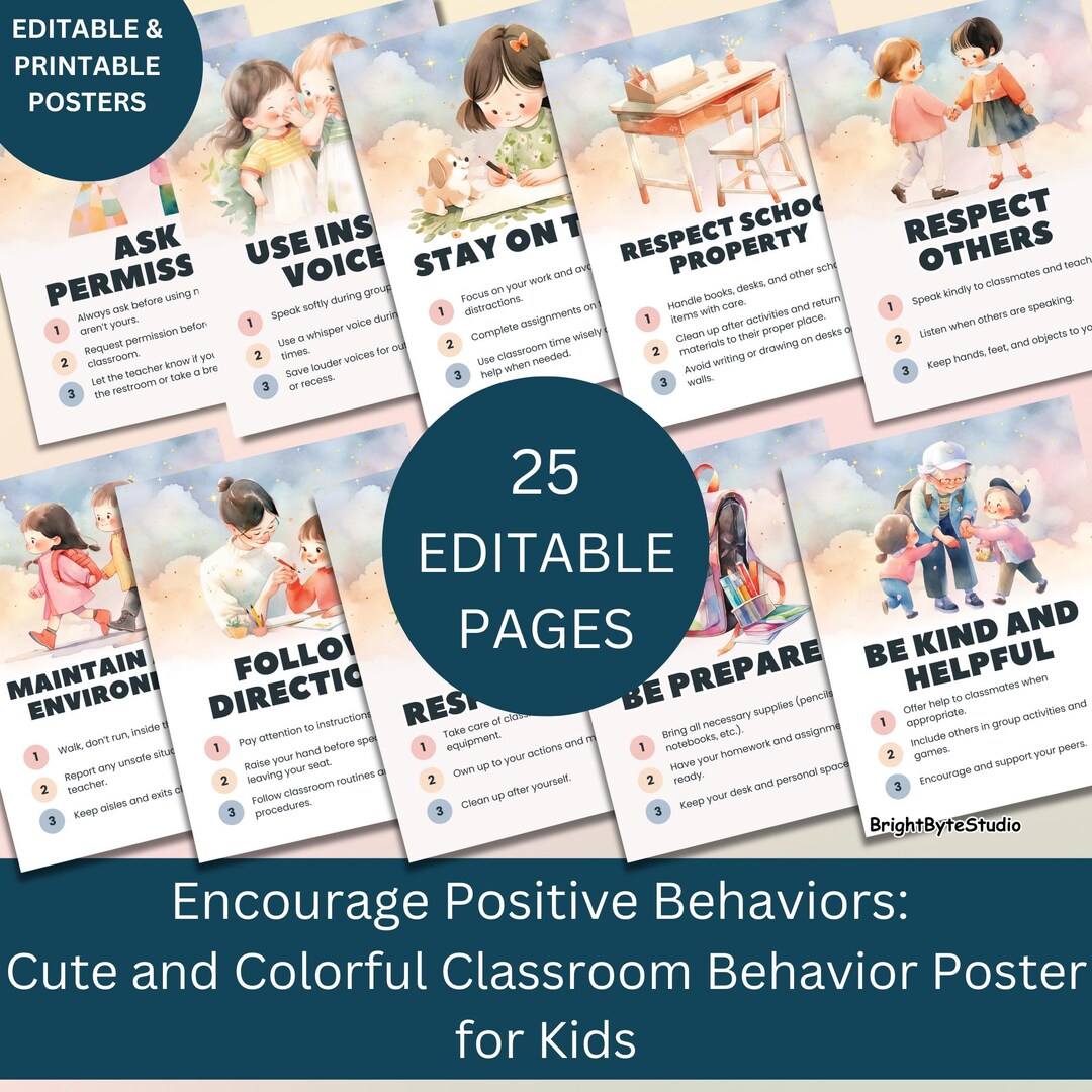 Behavior Classroom Editable | Poster Template Preschool | Kindergarten ...