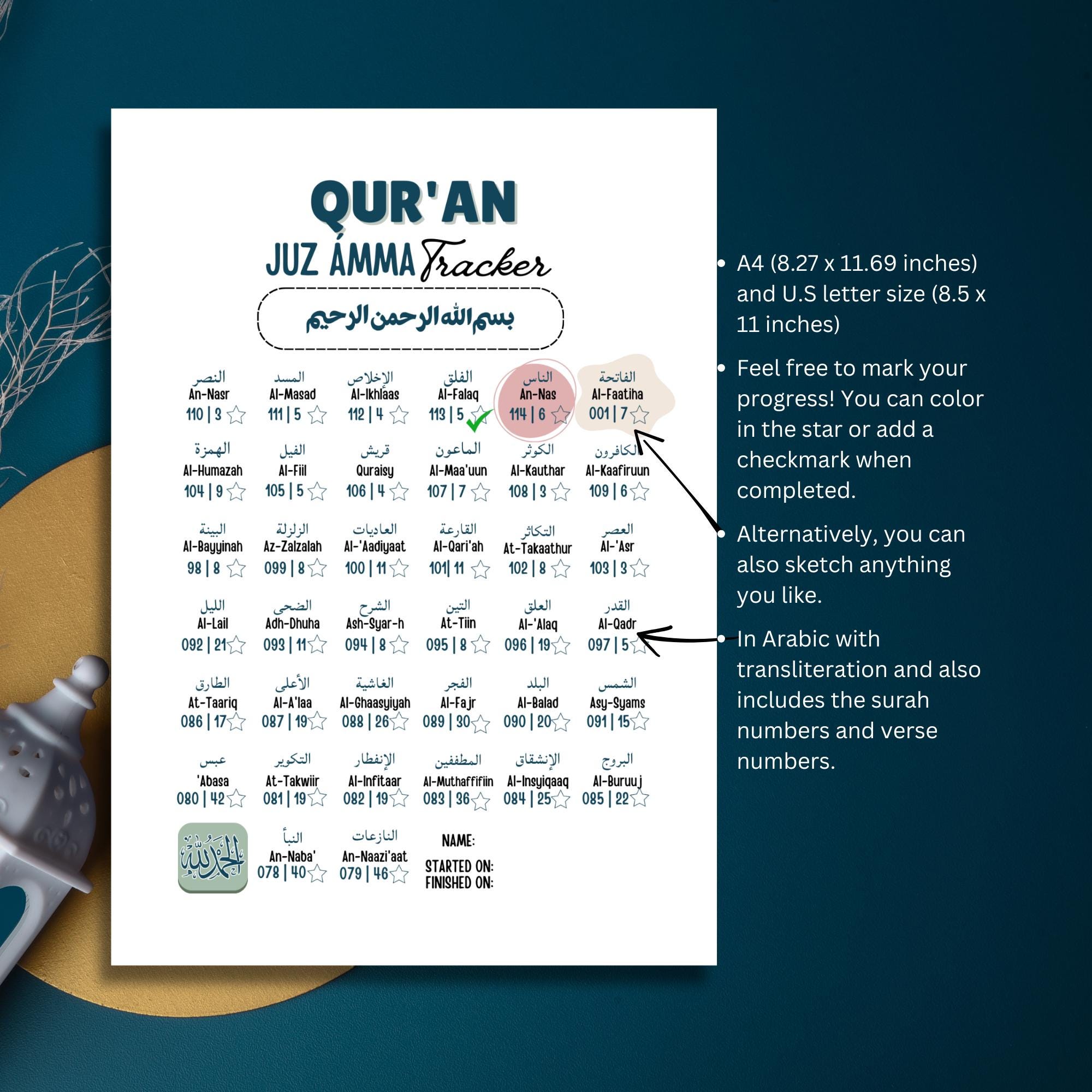 Juz AMMA Tracker | Surah Tracker | Quran Tracker | Printable Surah ...