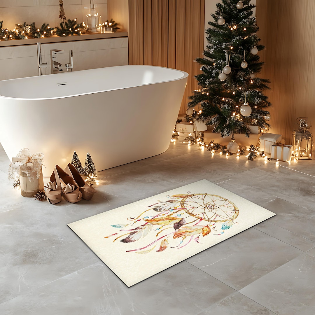 Bohemian Style Bathroom Mat, Beige Bath Rug, Non-slip Bath Rug, Home ...