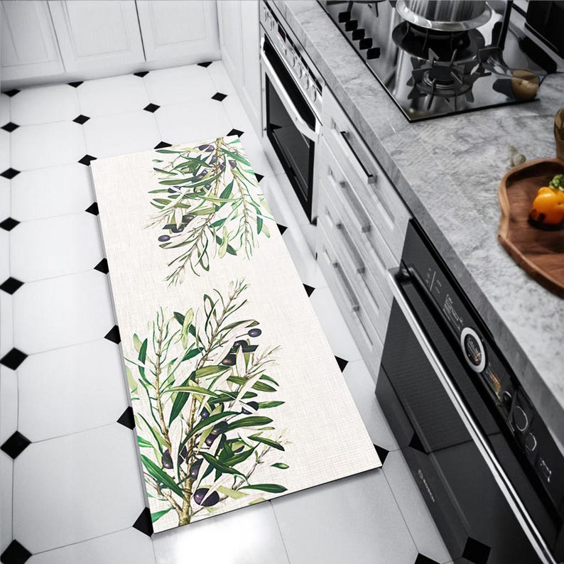 Olive Branch Kitchen Mat, Green Kitchen Mat, Non-slip Kitchen Mat, Home ...