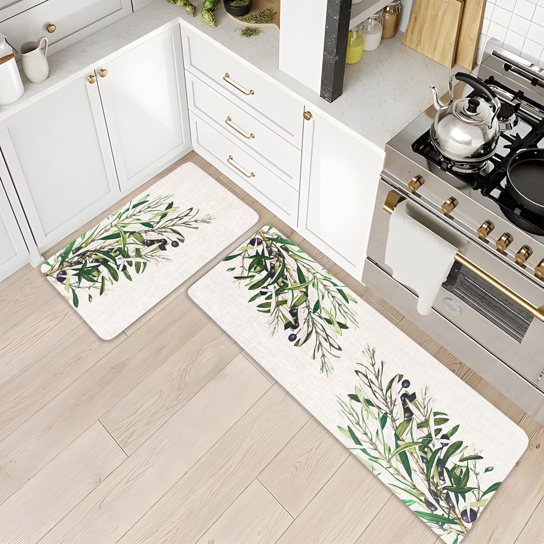 Olive Branch Kitchen Mat, Green Kitchen Mat, Non-slip Kitchen Mat, Home ...
