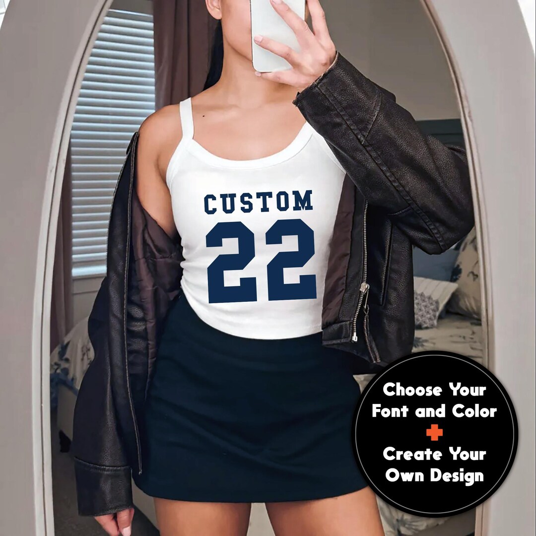 Custom Number Spaghetti Strap Tank Top, Personalized Y2K College ...