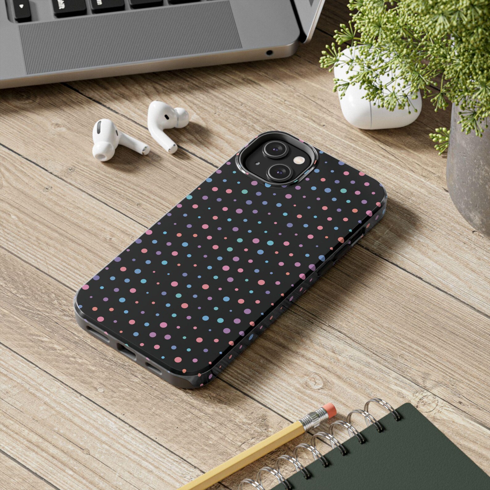 Colored Dots Design Black Tough Phone Cases, Phone Case for iPhone and ...