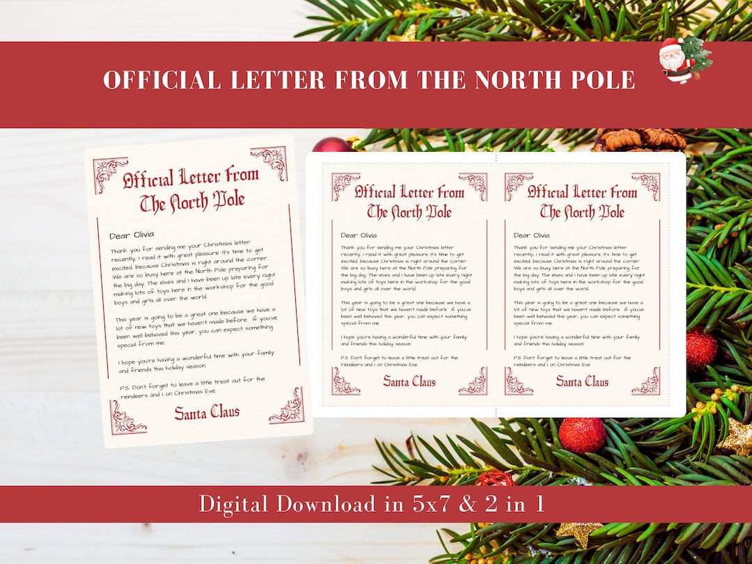 Santa Claus Letter Template, Letter From the North Pole, Christmas Note ...