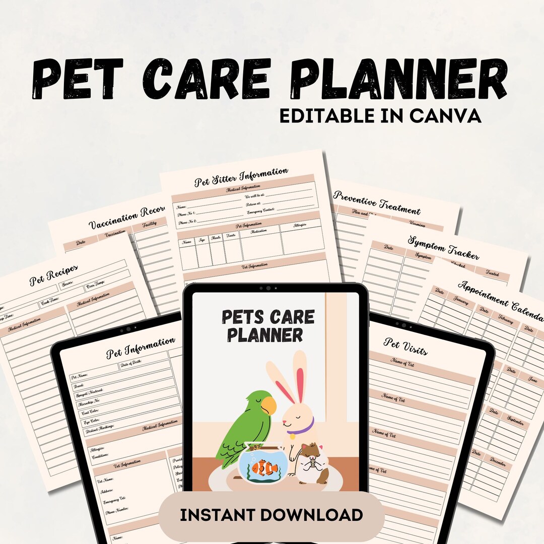 Pet Care Planner | Printable Pet Planner | Pet Health Tracker | Pet ...