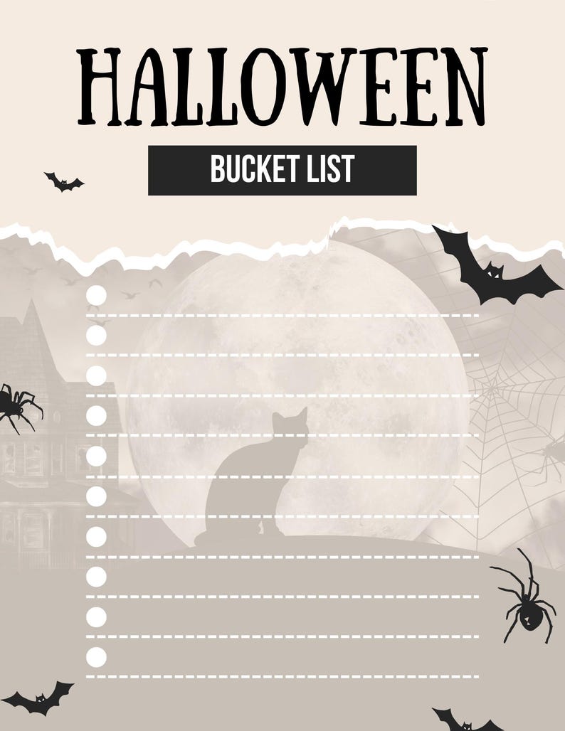 Halloween Bucket List Template Bucket List Printable Editable Halloween ...