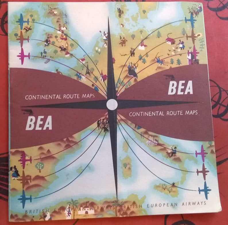 Vintage BEA Continental Route Maps. British European Airways. - Etsy