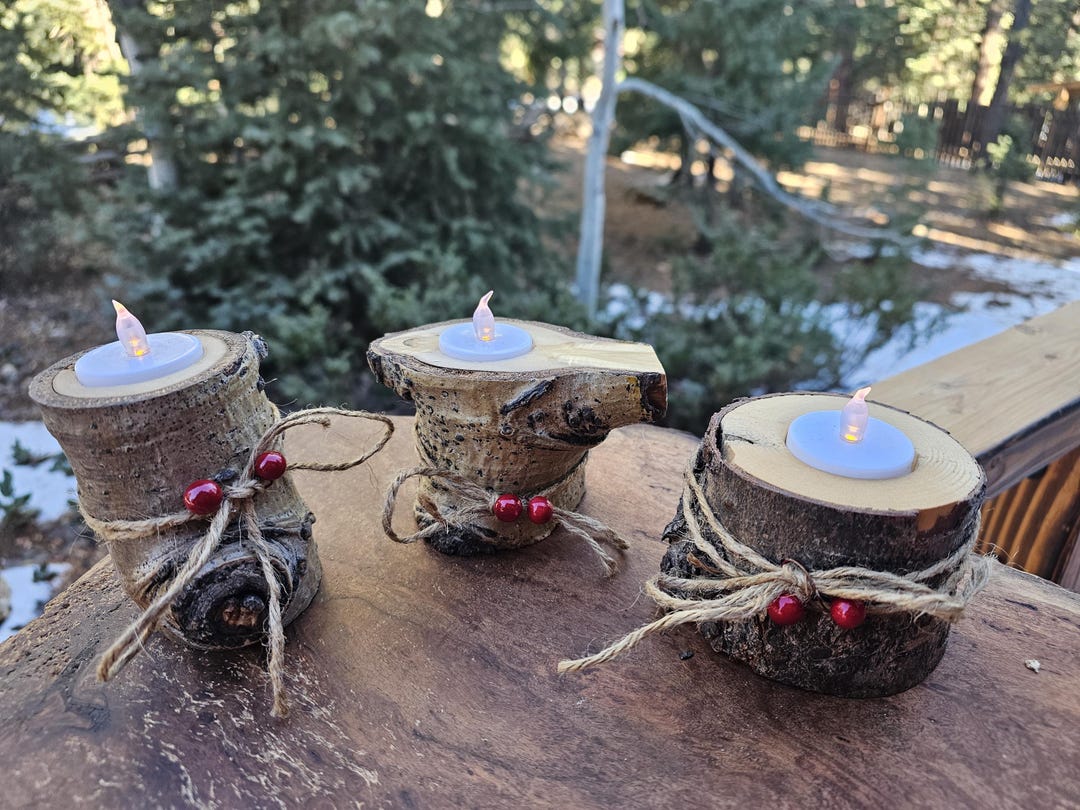 Deluxe Natural & Organic Bark Wooden Pillar Tree Stump Tea Light Candle ...