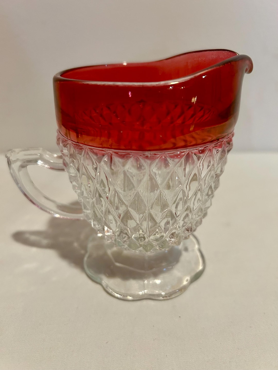 Indiana Glass Diamond Point Creamer With Red Flashing - VINTAGE - Etsy