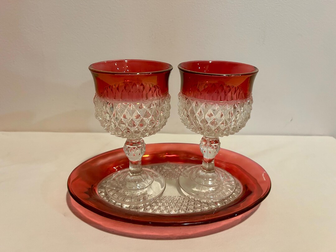Indiana Glass Diamond Point Ruby Flash Band Serving Dish - VINTAGE - Etsy