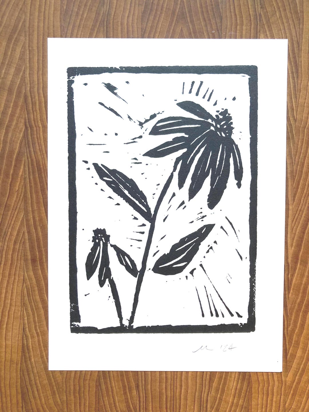 Black Eyed Susan Linocut Print: Handmade Botanical Art (5x7) - Etsy