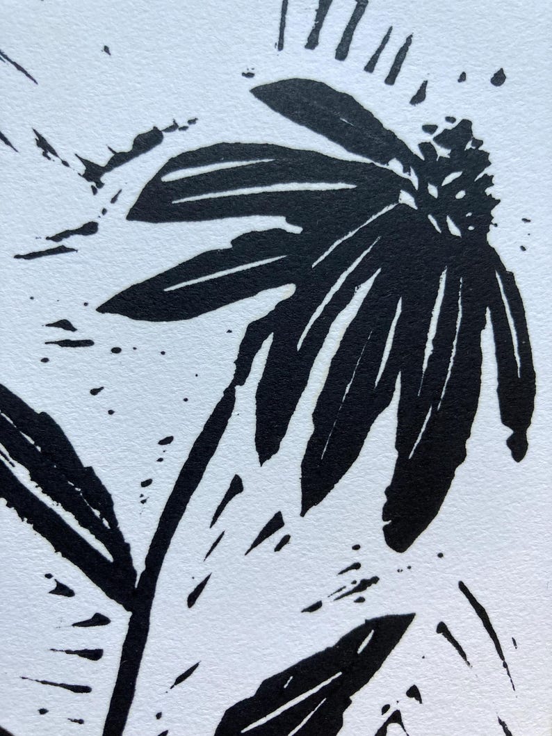 Black Eyed Susan Linocut Print: Handmade Botanical Art (5x7) - Etsy