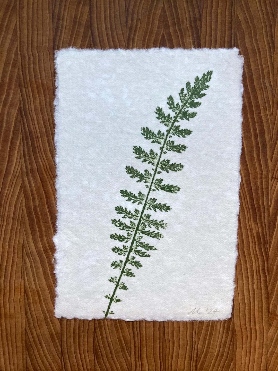Yarrow Leaf Monotype Print, Handmade Original Botanical Art on Deckle ...
