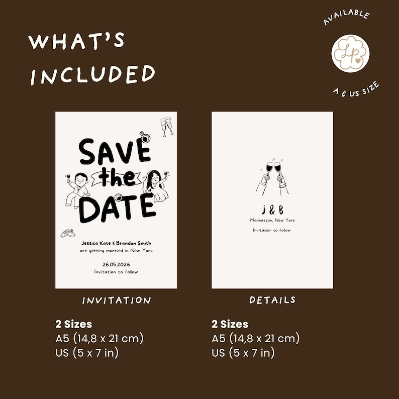 Save Our Date Invitation Template: Hand Drawn Editable Wedding ...