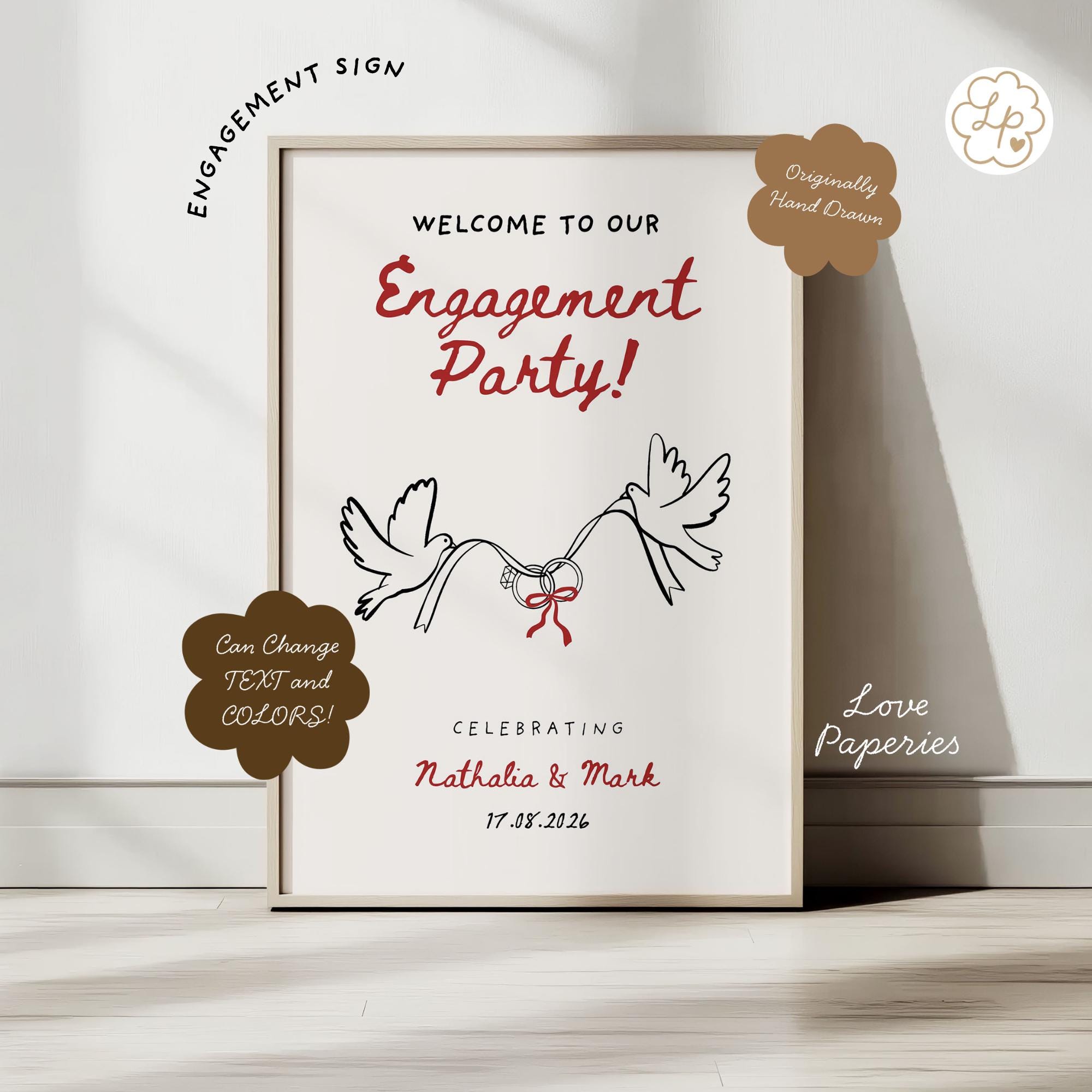 Engagement Party Sign: Hand Drawn Editable Canva Template (digital ...