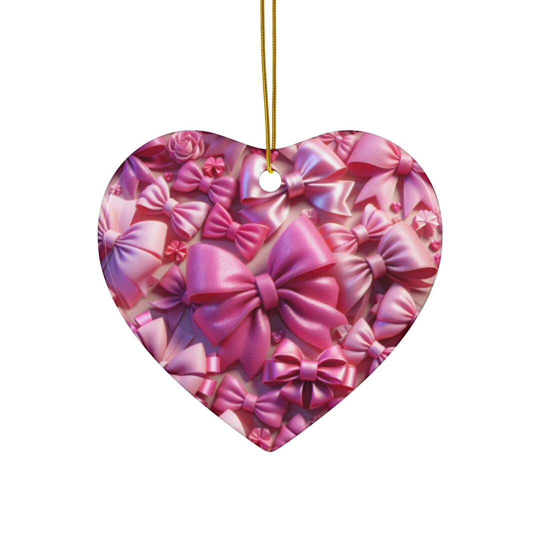 Ceramic Ornament, Pretty Pink Bow Christmas Tree Decoration, Cute Sweet ...
