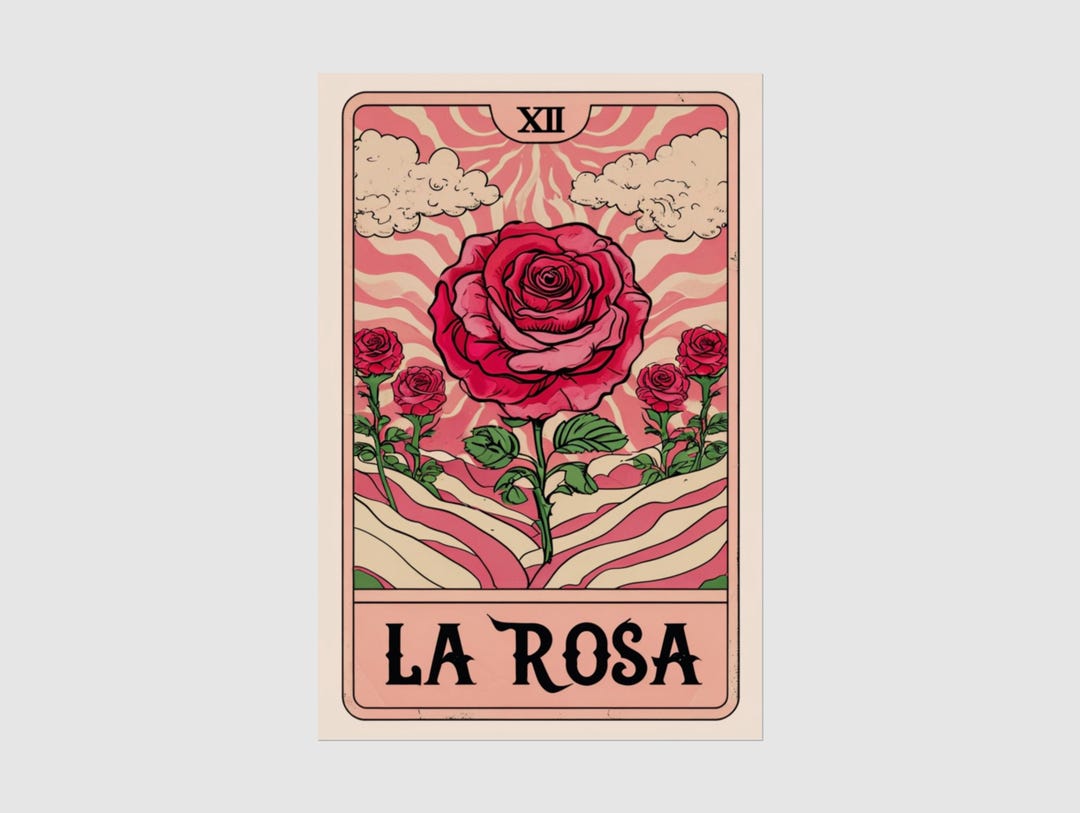 Retro Loteria Poster 'la Rosa', Rose Illustration - Etsy