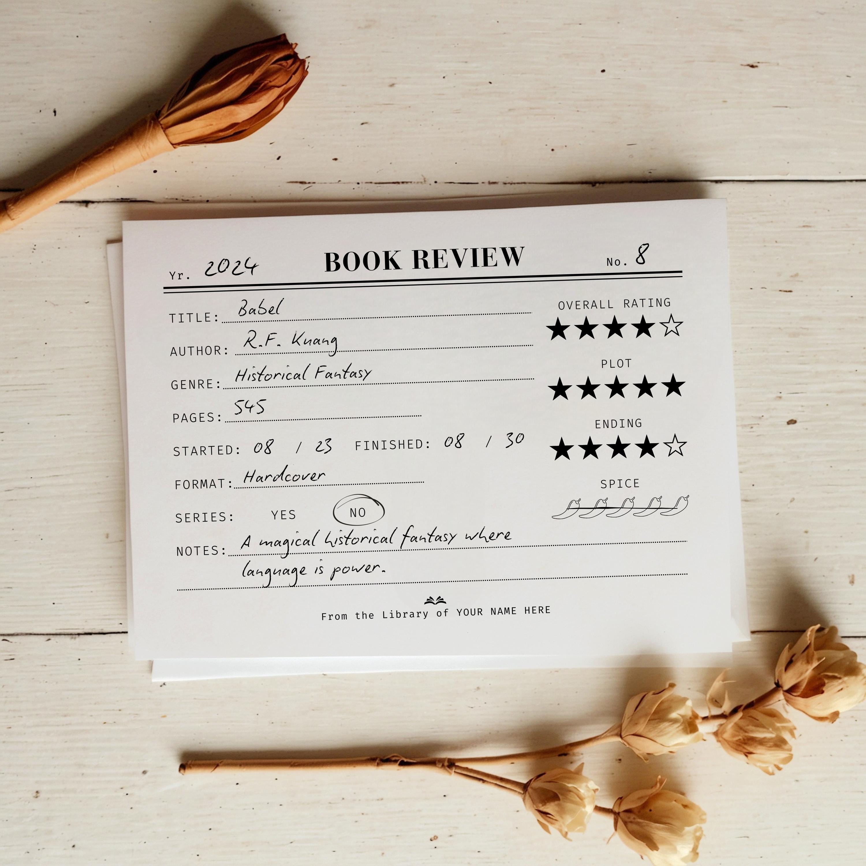 Personalized Heavyweight Minimalist Book Review Cards | Reading Log ...