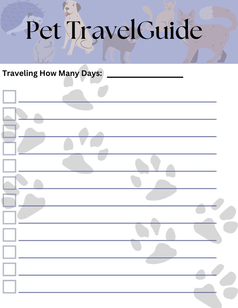 Pet Travel Check List - Etsy