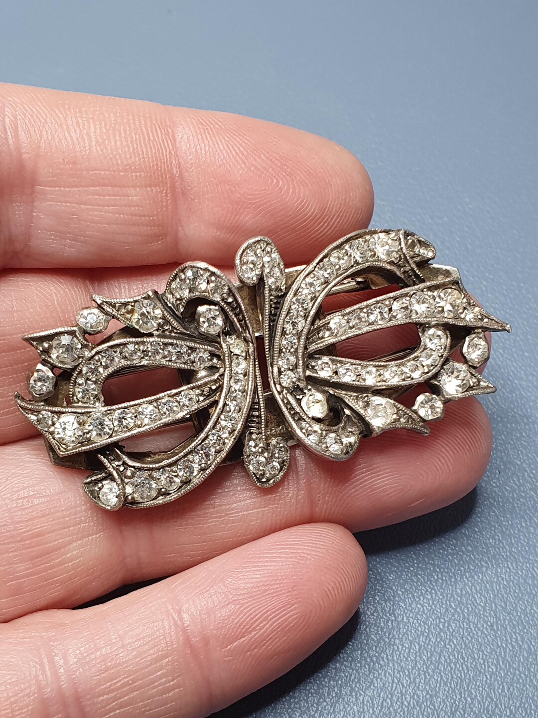 Antique Vintage Art Deco DEPOSE French Paste Duette Dress Clip Brooch ...