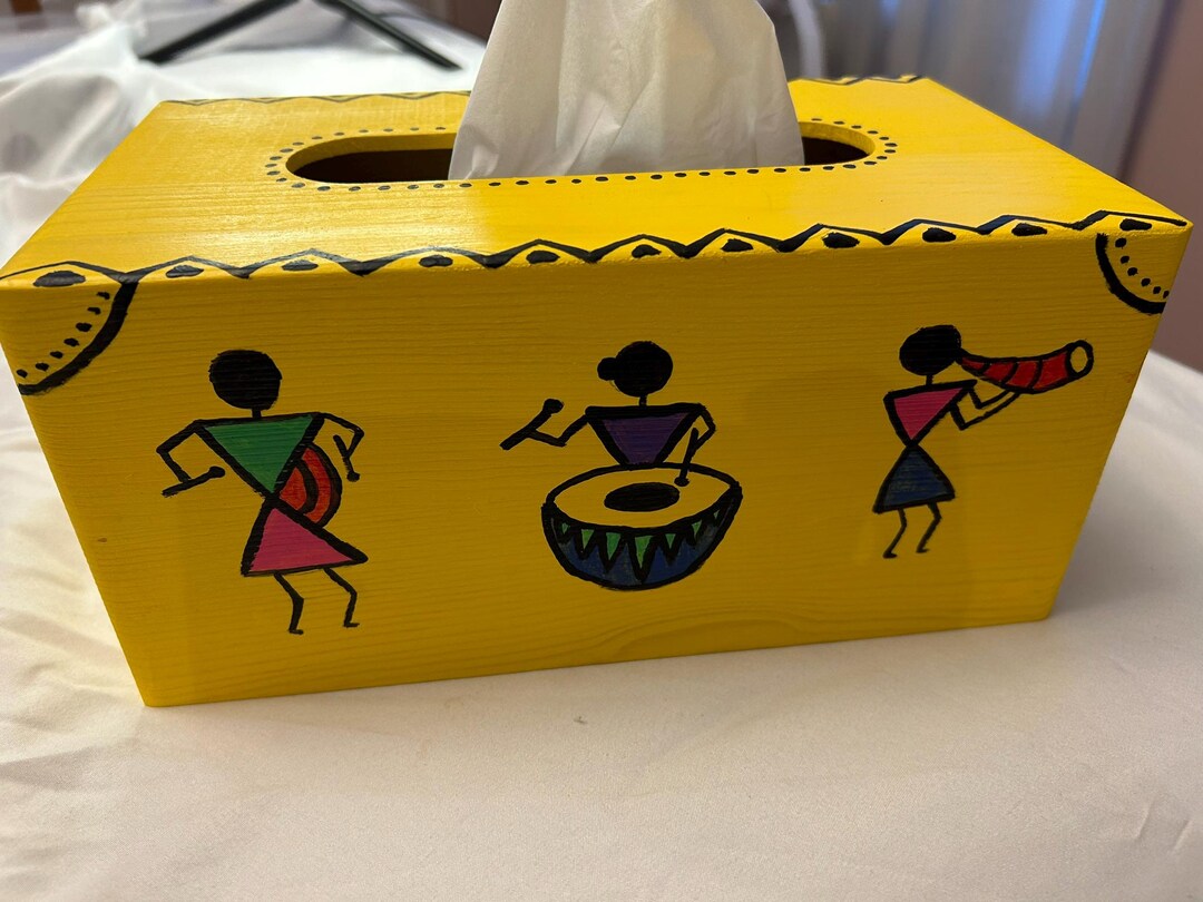Hand Painted Warli Wooden Tissue Box - Etsy