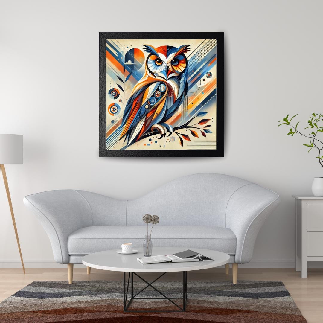 Stylized Cubist Owl Digital Illustration High-resolution 60x60 Cm Printable PDF - Etsy