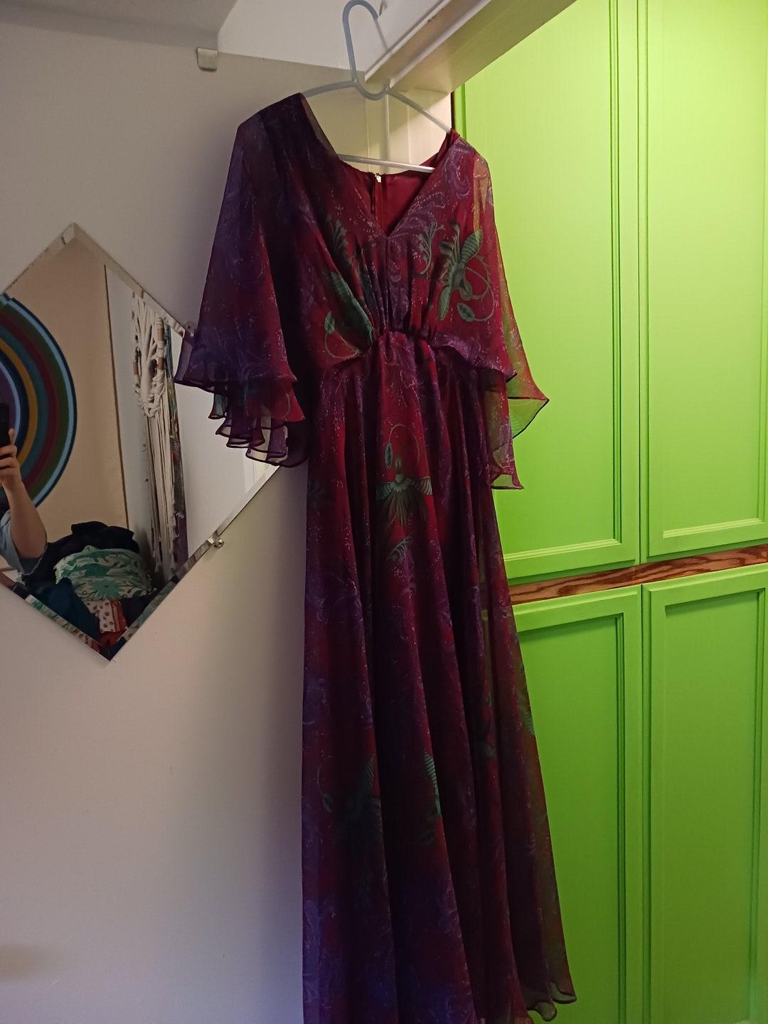 1970's Purple Floral Cape Dress - Etsy