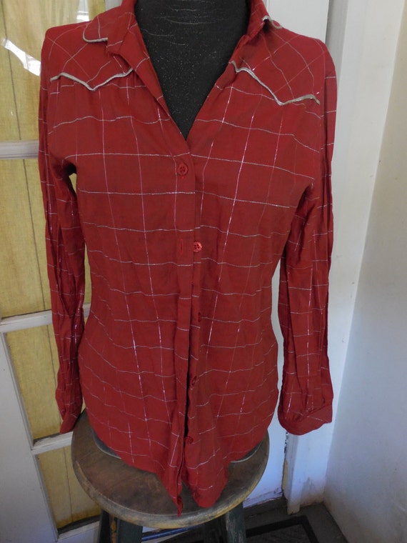 Medium vintage Western shirt with silver thread and p… - Gem