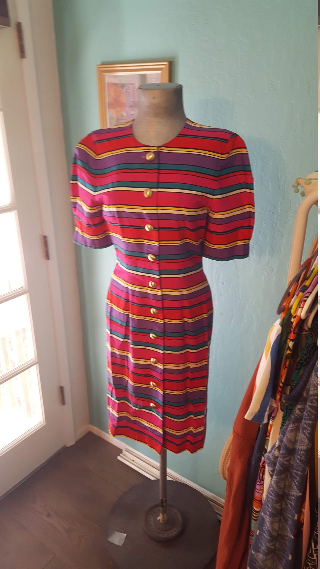 Small Vintage Kate Warner Rainbow Stripped Dress - Etsy