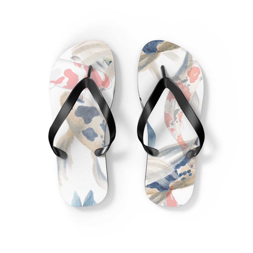 Artistic Koi Fish Flip Flops Watercolor Summer Sandals, Beach Footwear ...