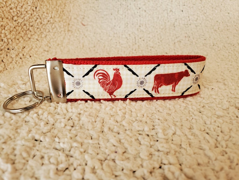 Farm Table Tractor Rooster Barn Wheat Country Cream Red OOAK Fabric Key ...