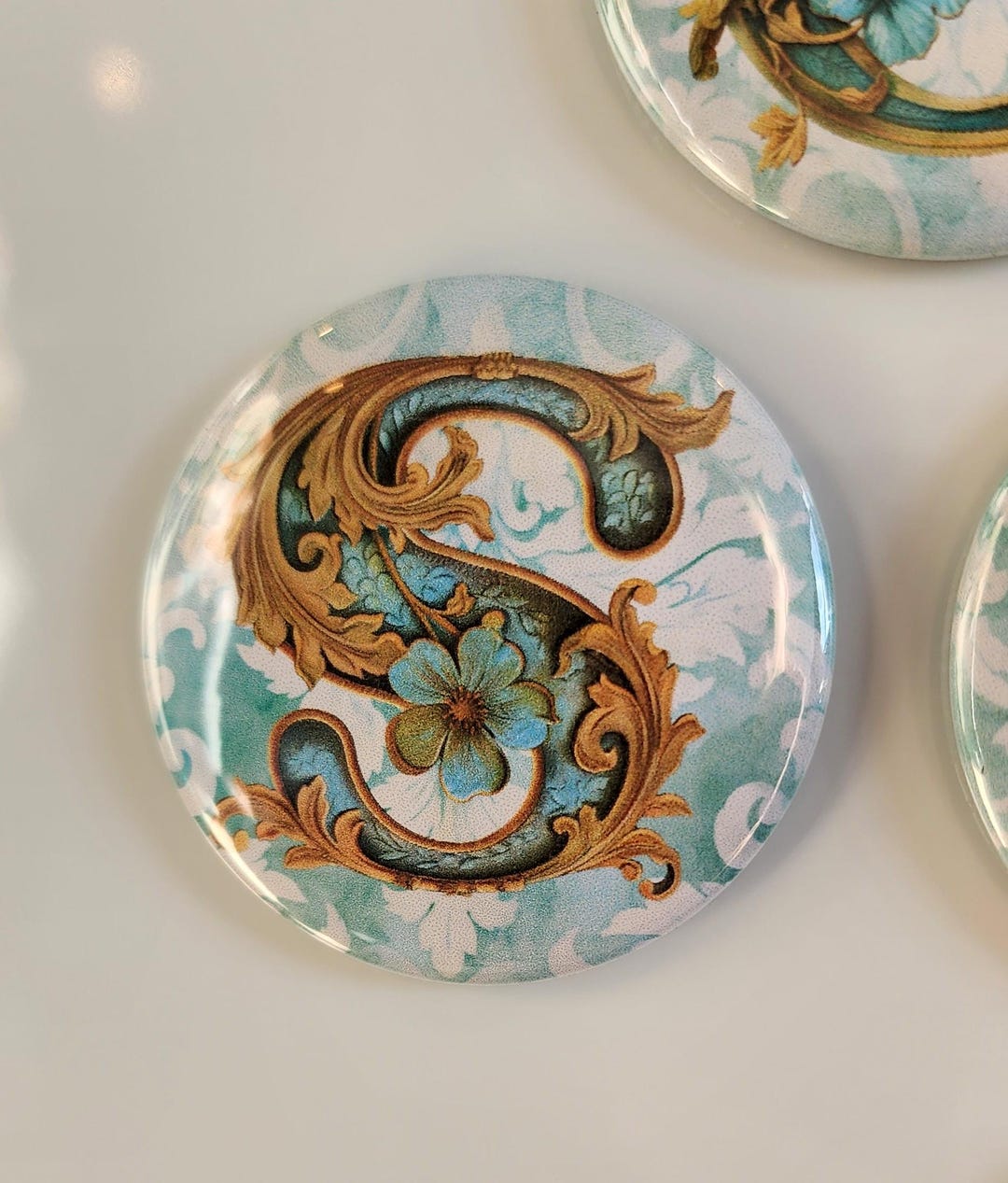 Scroll Alphabet | Scroll Floral on Damask Initials | 2" Round Magnets ...